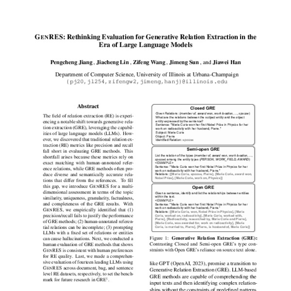 GenRES: Rethinking Evaluation for Generative Relation Extraction in the Era of Large Language ...