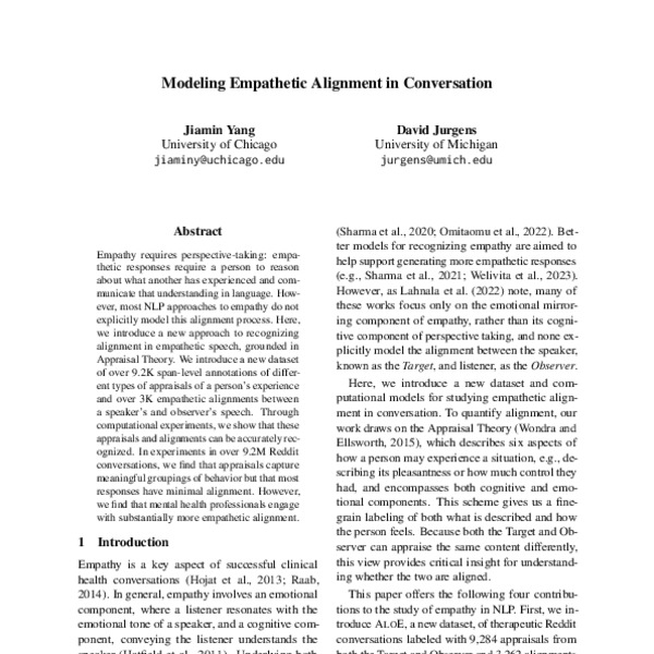 Modeling Empathetic Alignment In Conversation Acl Anthology