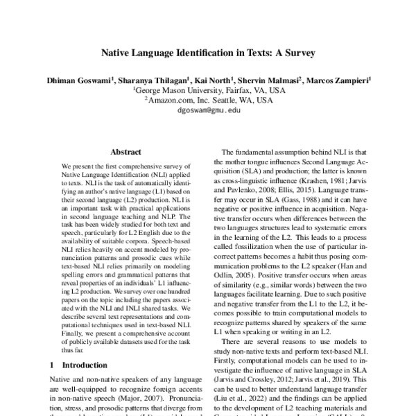 Native Language Identification in Texts: A Survey - ACL Anthology