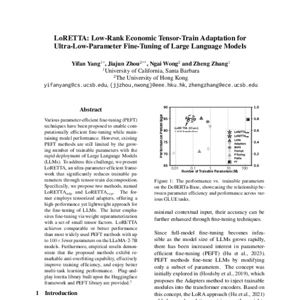 LoRETTA: Low-Rank Economic Tensor-Train Adaptation for Ultra-Low-Parameter Fine-Tuning of Large ...