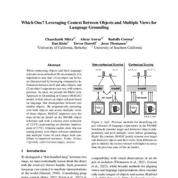 Which One? Leveraging Context Between Objects and Multiple Views for Language Grounding - ACL ...
