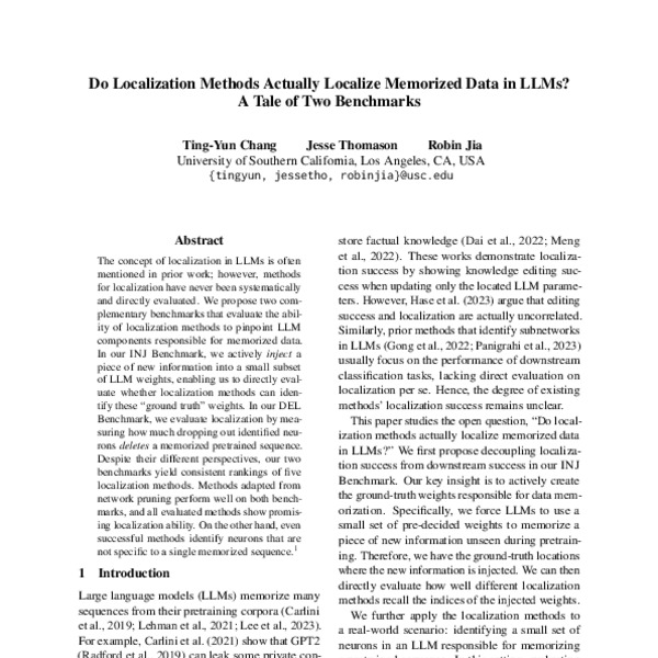 Do Localization Methods Actually Localize Memorized Data in LLMs? A Tale of Two Benchmarks - ACL ...