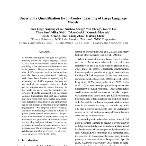 Uncertainty Quantification for In-Context Learning of Large Language ...