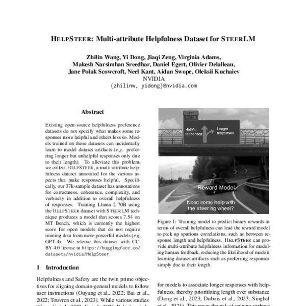 HelpSteer: Multi-attribute Helpfulness Dataset for SteerLM - ACL Anthology