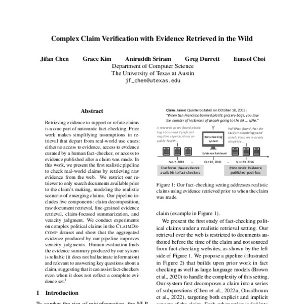 Complex Claim Verification with Evidence Retrieved in the Wild - ACL ...