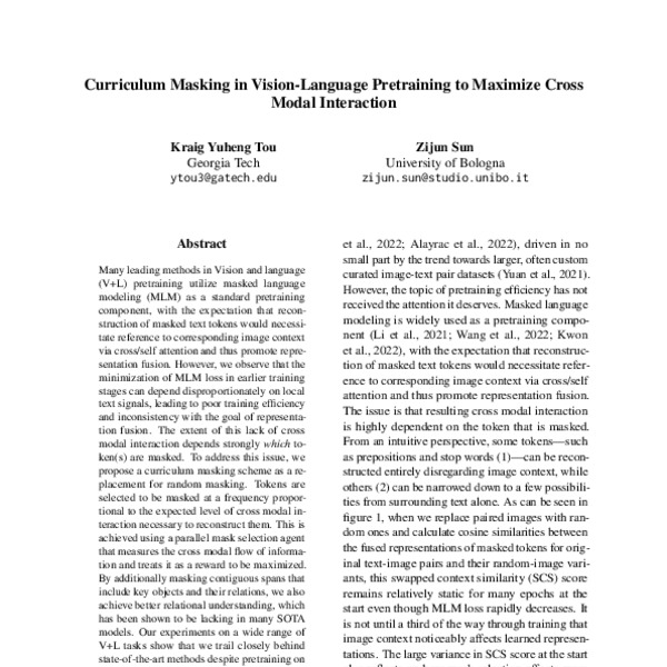 Curriculum Masking in Vision-Language Pretraining to Maximize Cross Modal Interaction - ACL ...