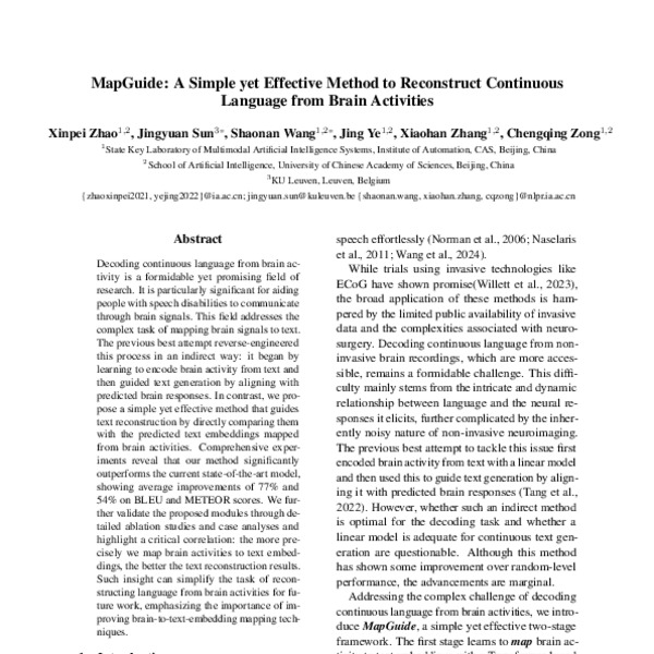 MapGuide: A Simple yet Effective Method to Reconstruct Continuous Language from Brain Activities ...