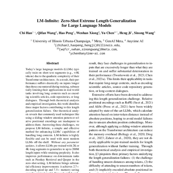 LM-Infinite: Zero-Shot Extreme Length Generalization for Large Language Models - ACL Anthology