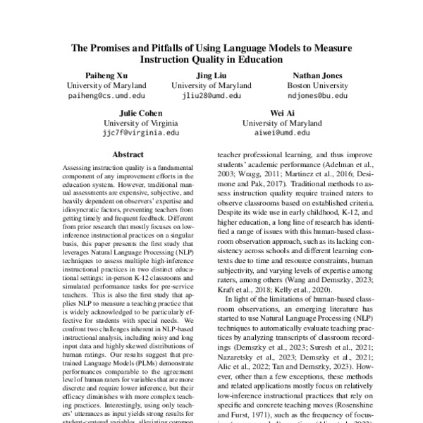 The Promises and Pitfalls of Using Language Models to Measure Instruction Quality in Education ...