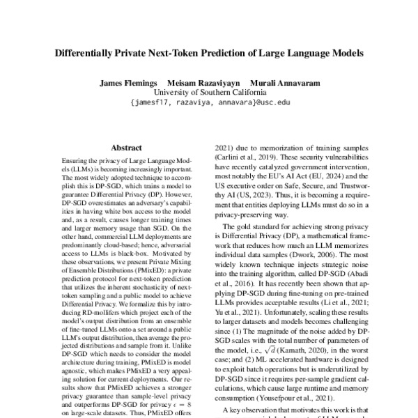 Differentially Private Next-Token Prediction of Large Language Models - ACL Anthology
