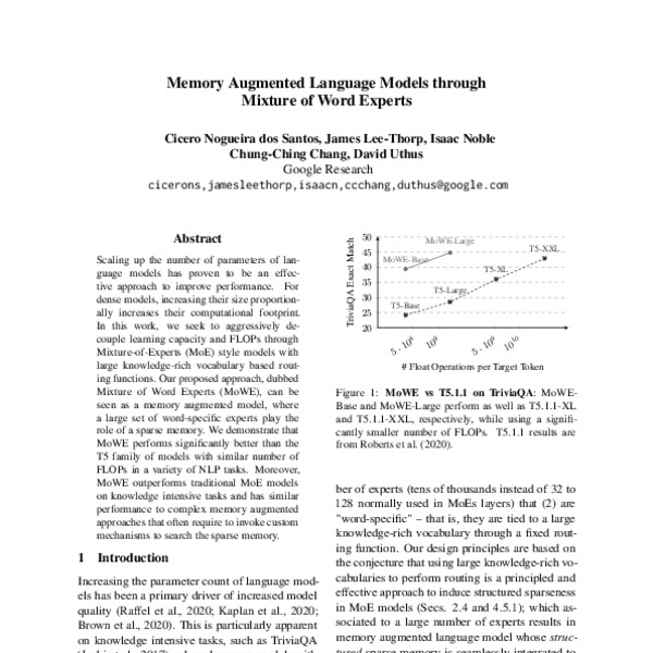 Memory Augmented Language Models Through Mixture Of Word Experts Acl