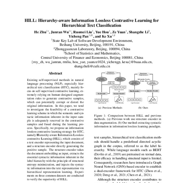 HILL: Hierarchy-aware Information Lossless Contrastive Learning for Hierarchical Text ...