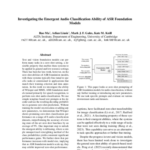 Investigating the Emergent Audio Classification Ability of ASR Foundation Models - ACL Anthology