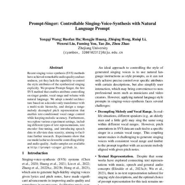 Prompt-Singer: Controllable Singing-Voice-Synthesis with Natural ...