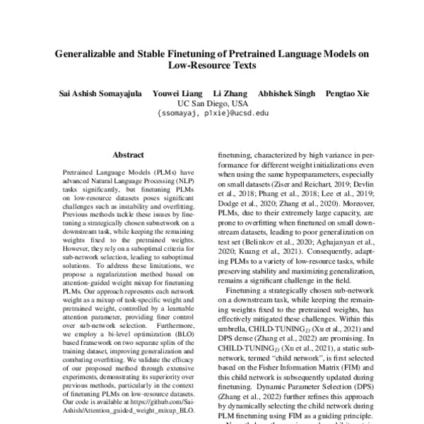 Generalizable and Stable Finetuning of Pretrained Language Models on Low-Resource Texts - ACL ...