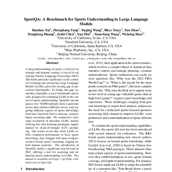 SportQA: A Benchmark for Sports Understanding in Large Language Models ...