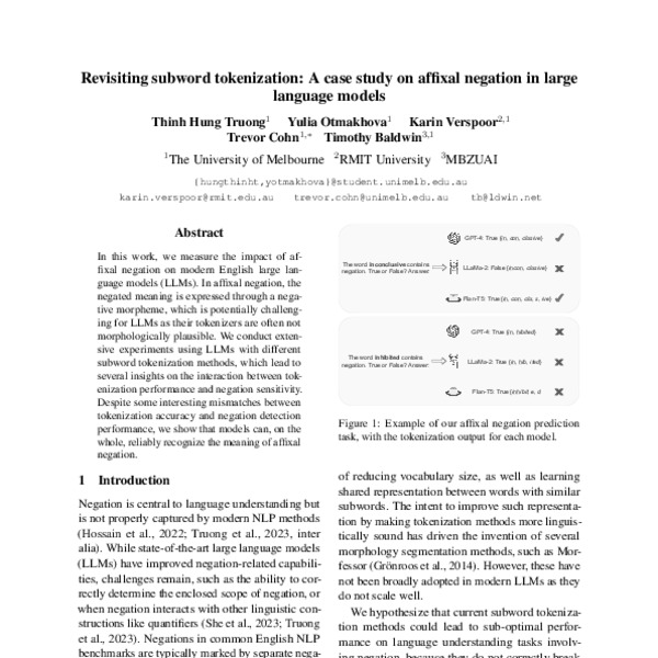 Revisiting subword tokenization: A case study on affixal negation in large language models - ACL ...