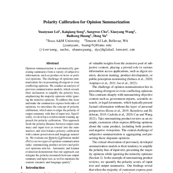 Polarity Calibration for Opinion Summarization - ACL Anthology