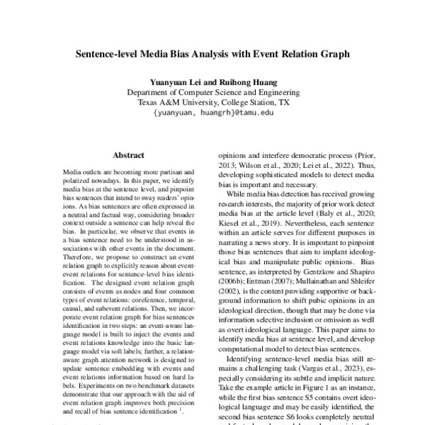 Sentence Level Media Bias Analysis With Event Relation Graph Acl