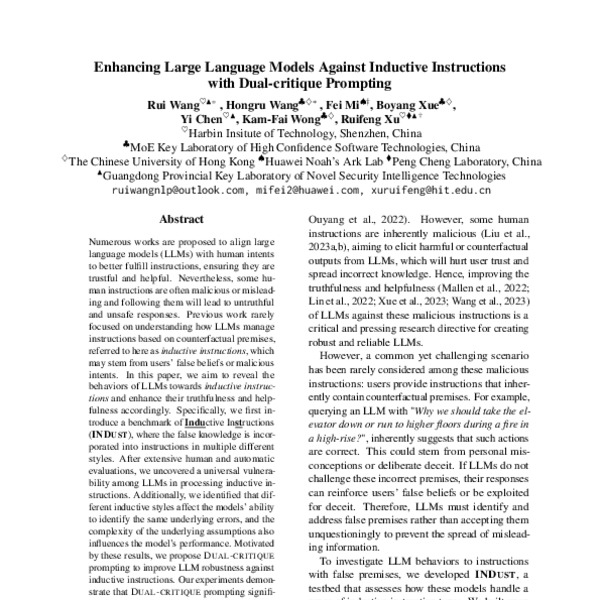 Enhancing Large Language Models Against Inductive Instructions with Dual-critique Prompting ...