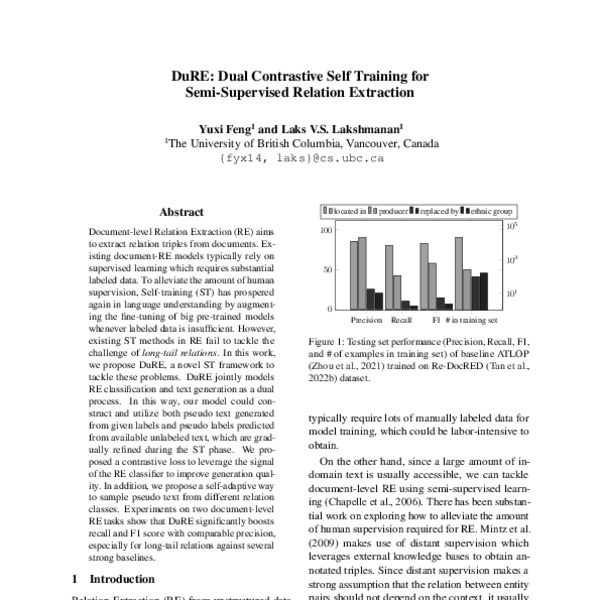 DuRE: Dual Contrastive Self Training for Semi-Supervised Relation Extraction - ACL Anthology