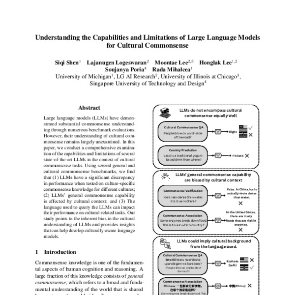 Understanding the Capabilities and Limitations of Large Language Models for Cultural Commonsense ...
