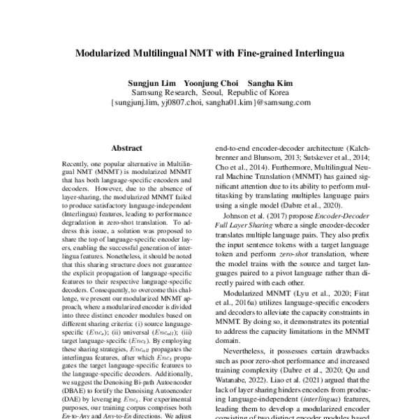 Modularized Multilingual NMT with Fine-grained Interlingua - ACL Anthology
