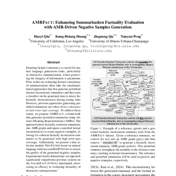 AMRFact: Enhancing Summarization Factuality Evaluation with AMR-Driven Negative Samples ...
