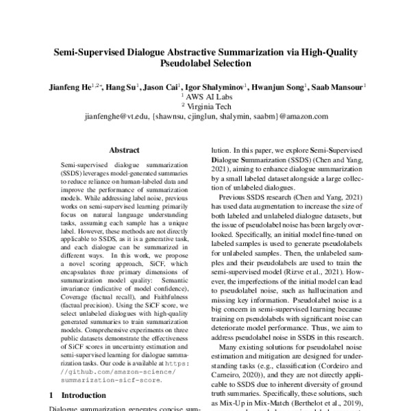 Semi-Supervised Dialogue Abstractive Summarization via High-Quality Pseudolabel Selection - ACL ...