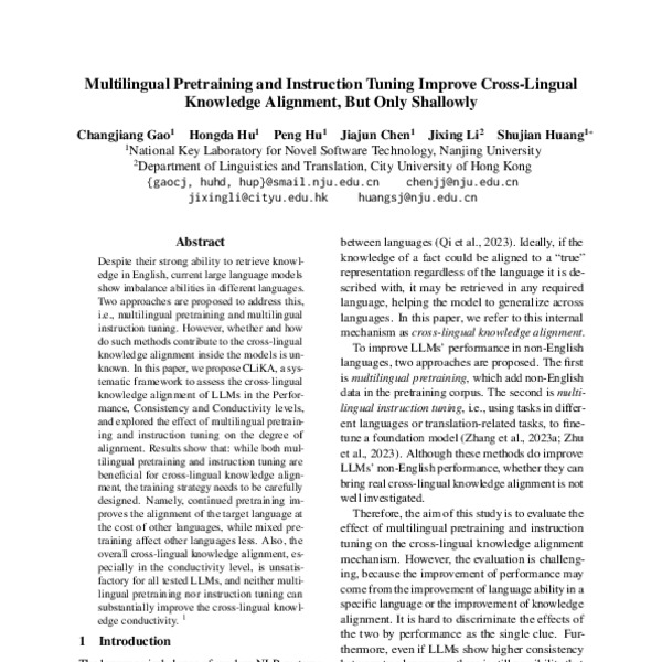 Multilingual Pretraining and Instruction Tuning Improve Cross-Lingual Knowledge Alignment, But ...