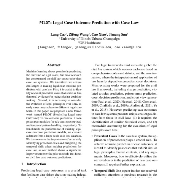PILOT: Legal Case Outcome Prediction with Case Law - ACL Anthology
