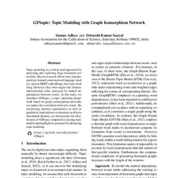 GINopic: Topic Modeling with Graph Isomorphism Network - ACL Anthology