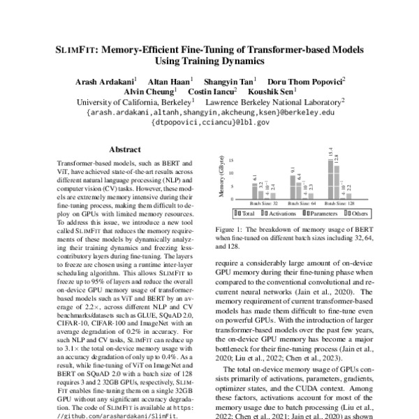 SlimFit: Memory-Efficient Fine-Tuning of Transformer-based Models Using Training Dynamics - ACL ...