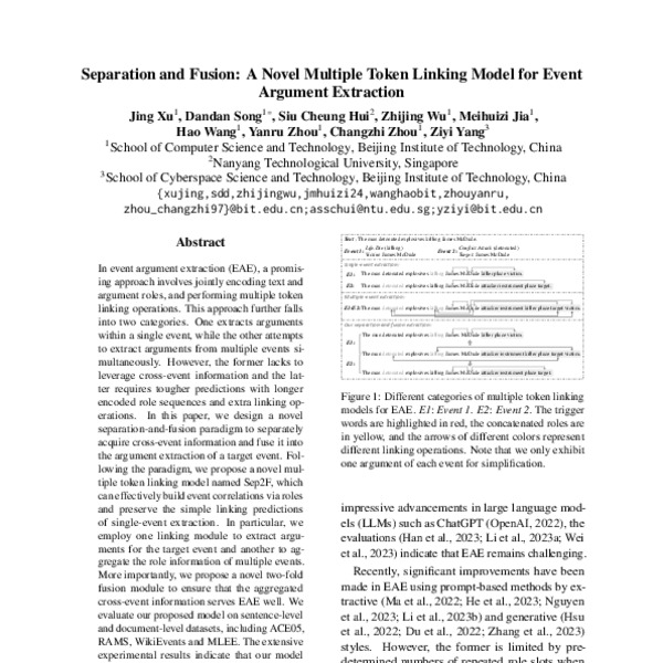 Separation And Fusion A Novel Multiple Token Linking Model For Event