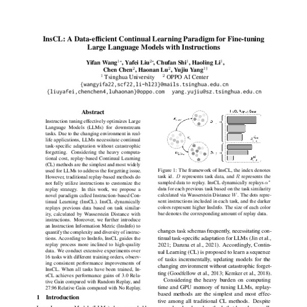 InsCL: A Data-efficient Continual Learning Paradigm for Fine-tuning Large Language Models with ...