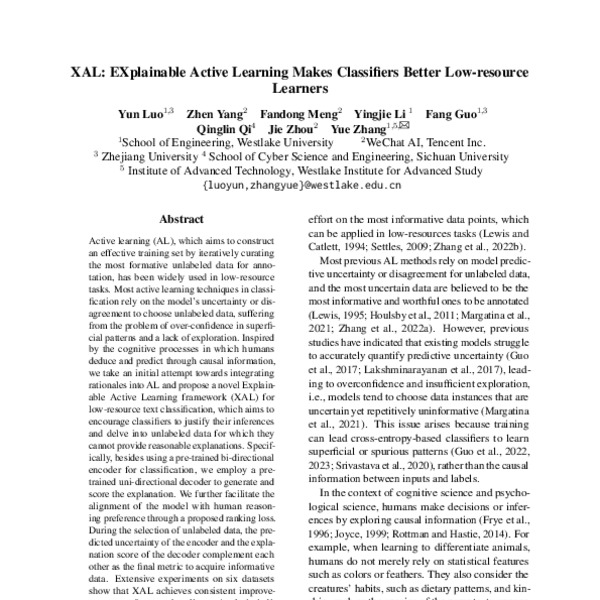 XAL: EXplainable Active Learning Makes Classifiers Better Low-resource Learners - ACL Anthology