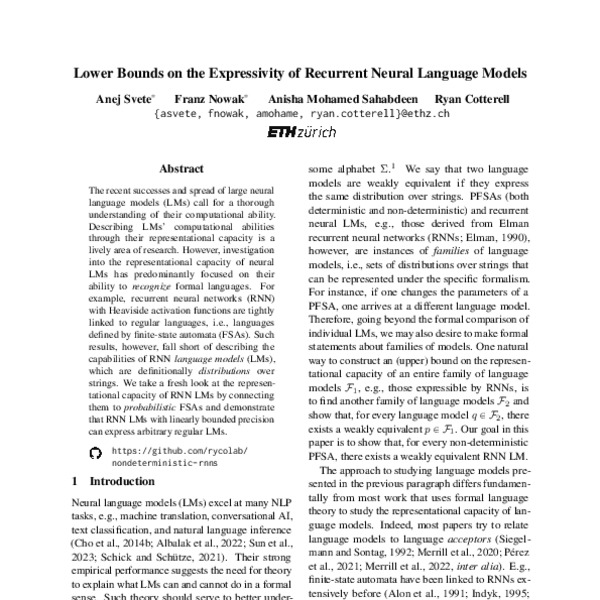 Lower Bounds on the Expressivity of Recurrent Neural Language Models - ACL Anthology