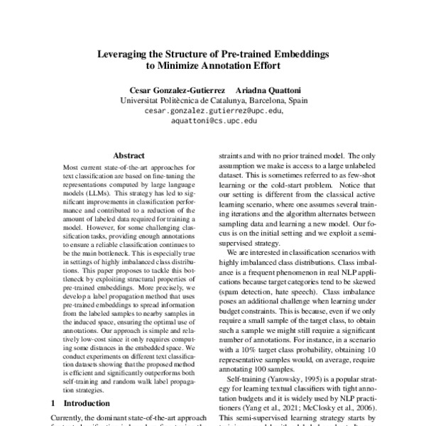 Leveraging the Structure of Pre-trained Embeddings to Minimize Annotation Effort - ACL Anthology
