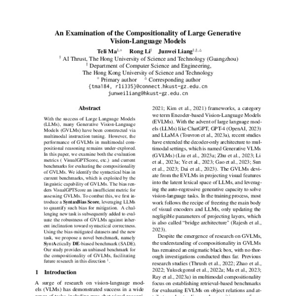 An Examination of the Compositionality of Large Generative Vision-Language Models - ACL Anthology