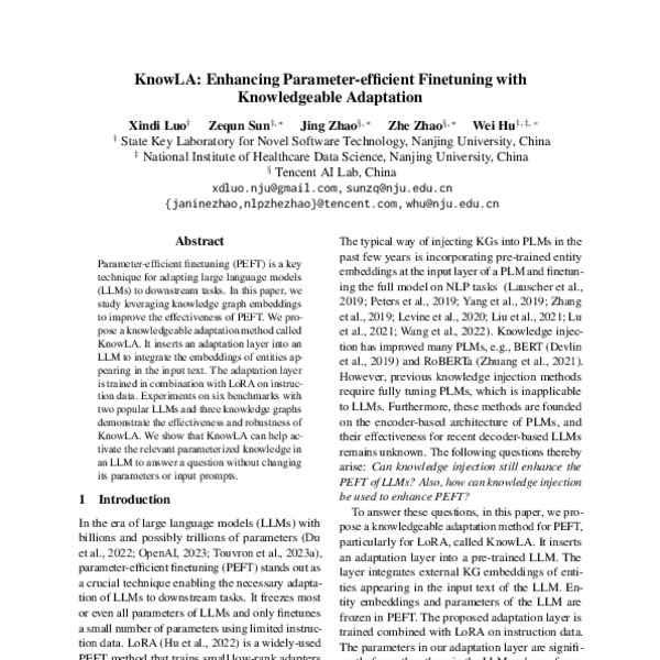 Knowla Enhancing Parameter Efficient Finetuning With Knowledgeable Adaptation Acl Anthology