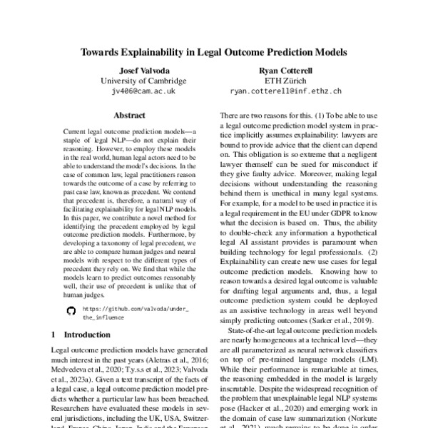 Towards Explainability in Legal Outcome Prediction Models - ACL Anthology