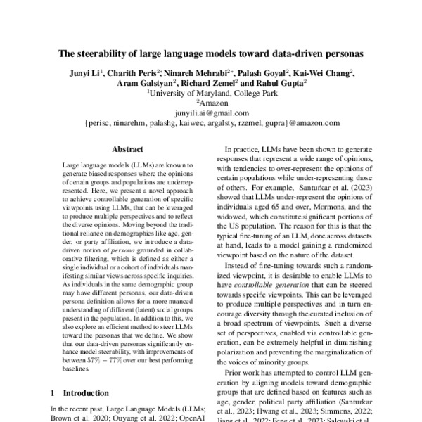 The steerability of large language models toward data-driven personas - ACL Anthology