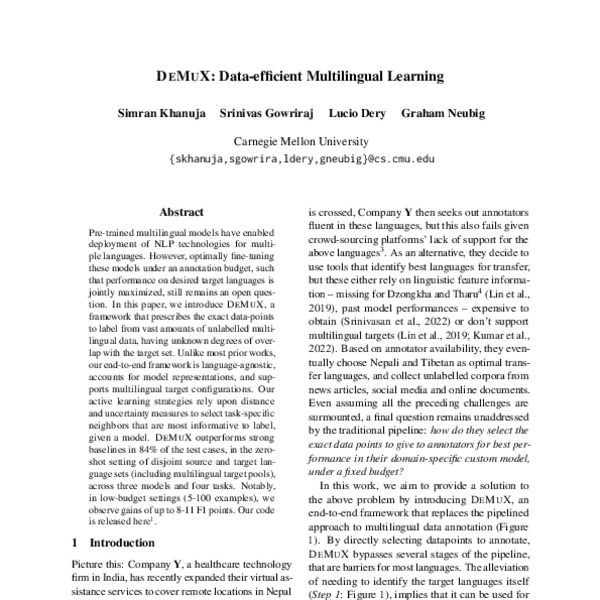 DeMuX: Data-efficient Multilingual Learning - ACL Anthology