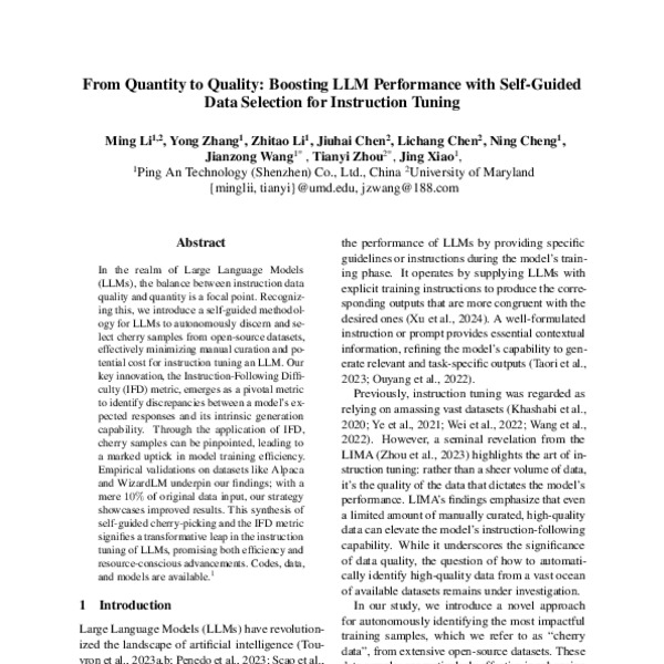 From Quantity To Quality Boosting Llm Performance With Self Guided Data Selection For