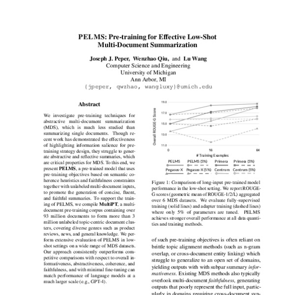 Pelms Pre Training For Effective Low Shot Multi Document Summarization