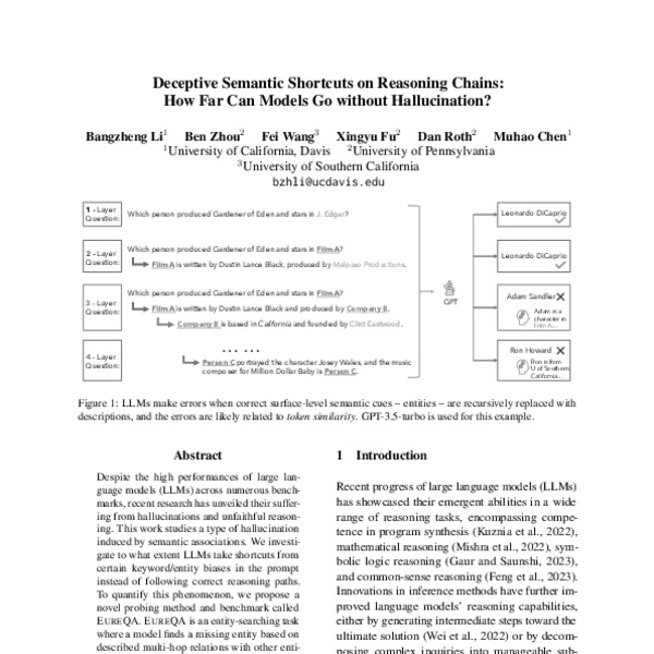 Deceptive Semantic Shortcuts On Reasoning Chains How Far Can Models Go Without Hallucination