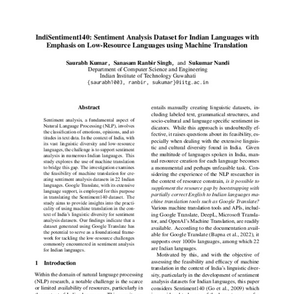 IndiSentiment140: Sentiment Analysis Dataset for Indian Languages with Emphasis on Low-Resource ...
