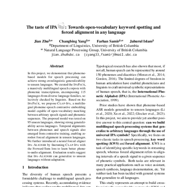 The taste of IPA: Towards open-vocabulary keyword spotting and forced ...