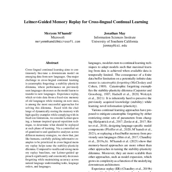 Leitner-Guided Memory Replay for Cross-lingual Continual Learning - ACL Anthology