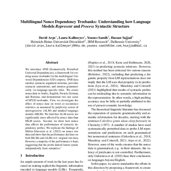 Multilingual Nonce Dependency Treebanks: Understanding how Language Models Represent and Process ...